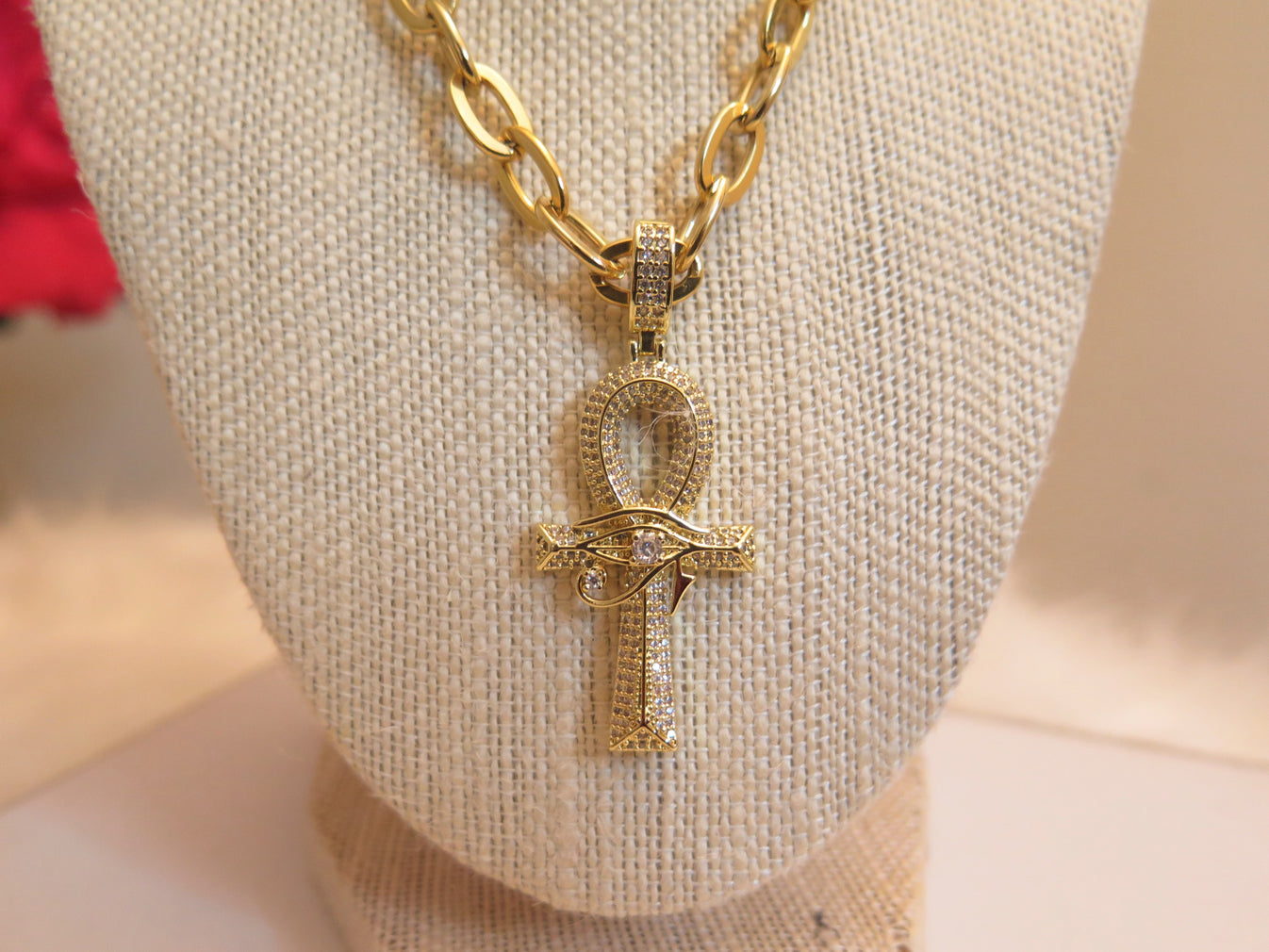 Ankh Gold Necklace/ Handmade Gold Necklace/ Sparkling Ankh Pendant Gol ...