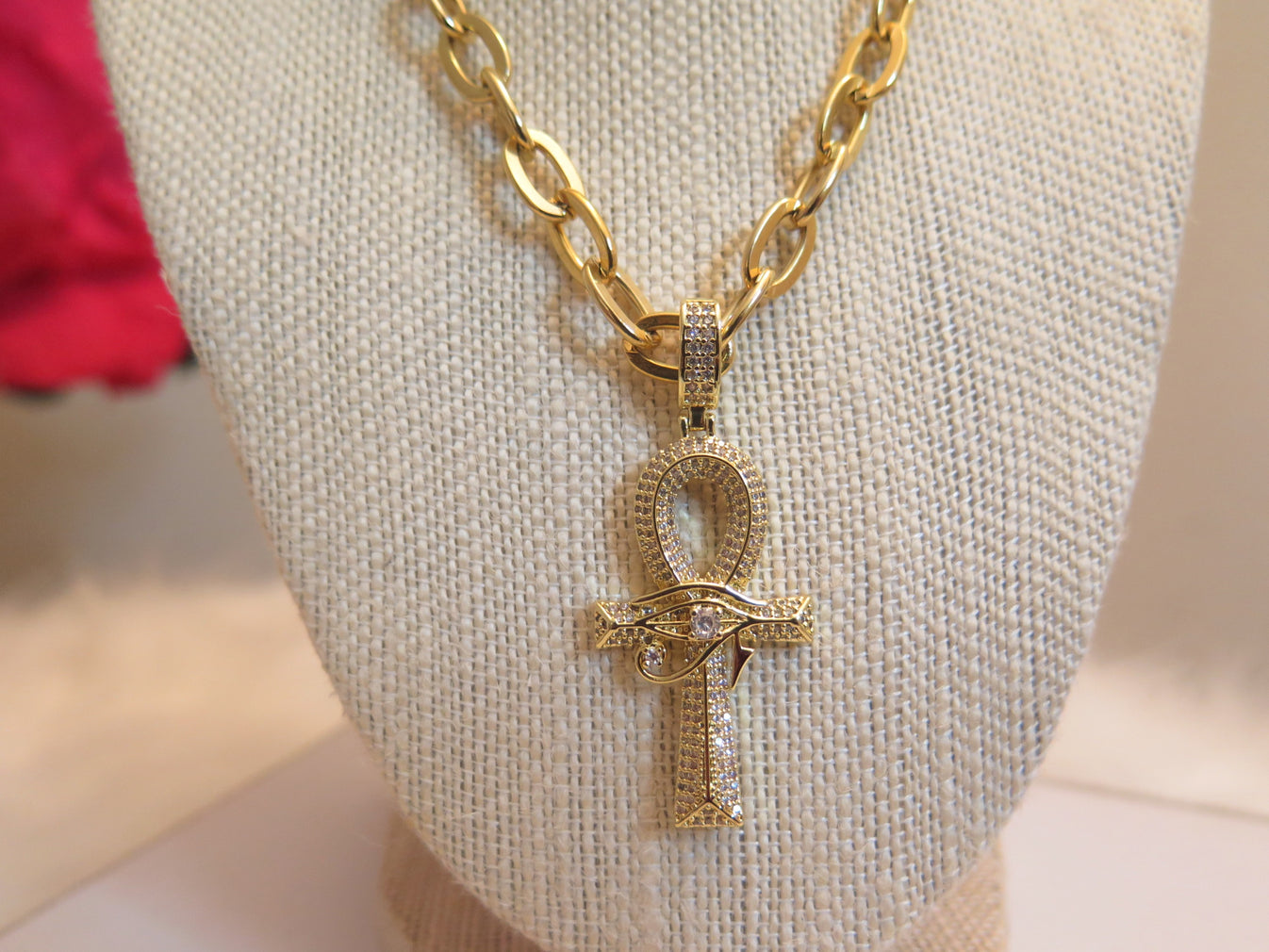 Ankh Gold Necklace/ Handmade Gold Necklace/ Sparkling Ankh Pendant Gol ...