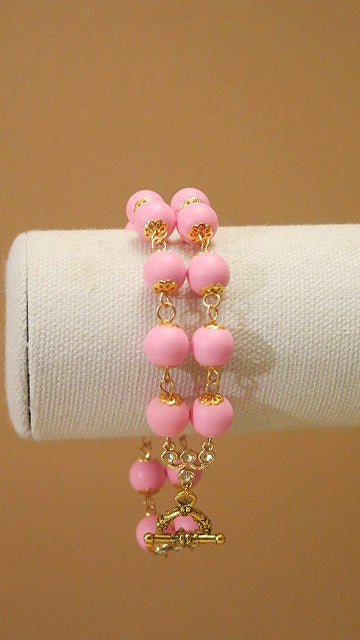 Double Pink Bracelet/ Pink Bracelet/ Handmade Pink Bracelet/ Unique Pi ...
