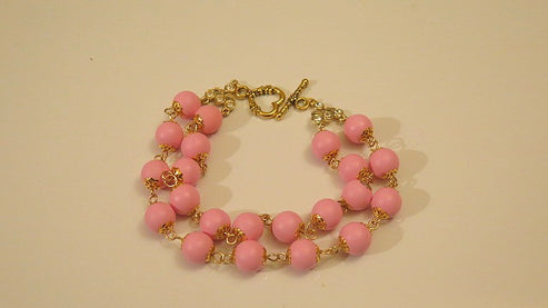 Double Pink Bracelet/ Pink Bracelet/ Handmade Pink Bracelet/ Unique Pi ...