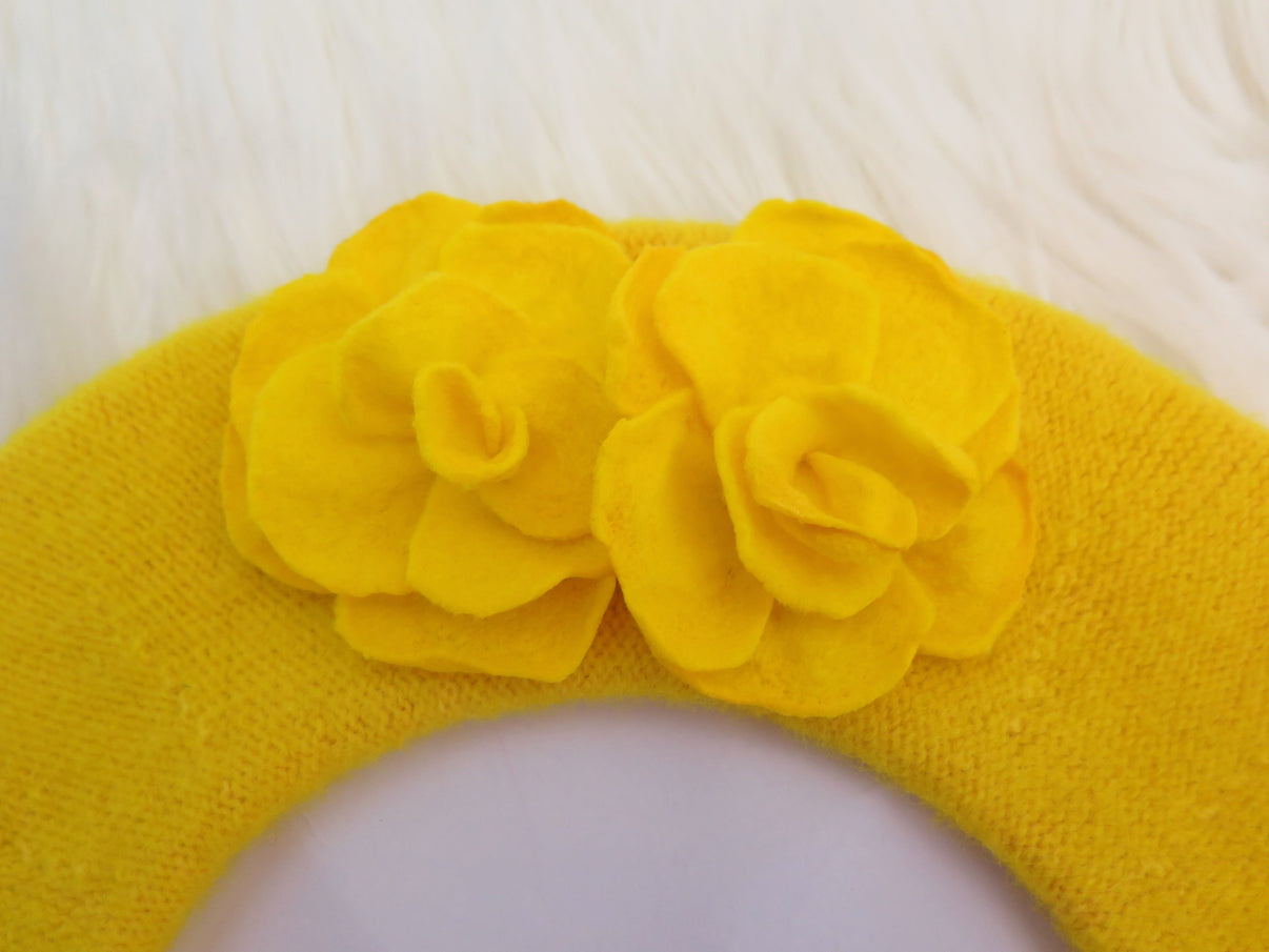 Yellow Flower Beret/ Yellow Double Flower Beret/ Yellow Beret/ Yellow ...