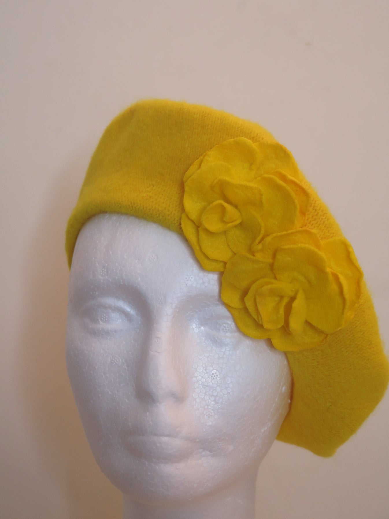 Yellow Flower Beret/ Yellow Double Flower Beret/ Yellow Beret/ Yellow ...